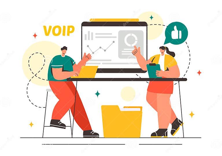 VOIP or Voice Over Internet Protocol Vector Illustration with Telephony ...
