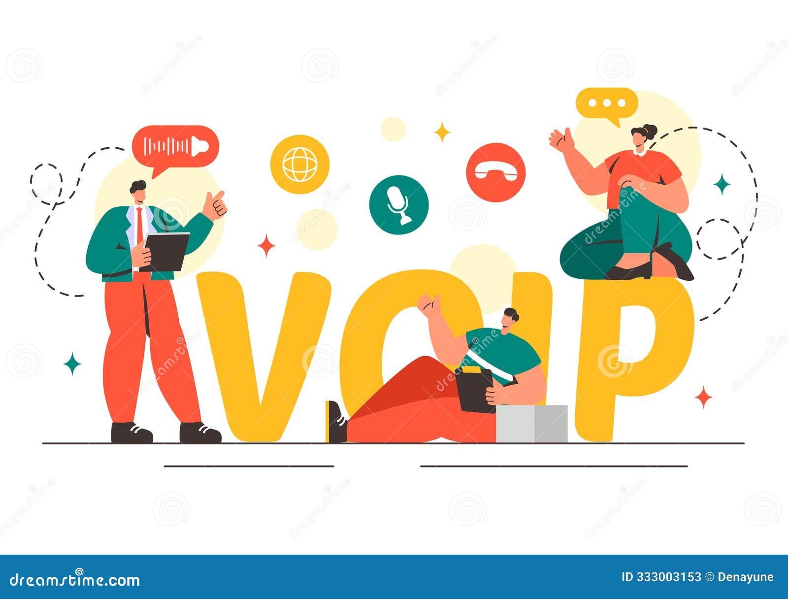 VOIP or Voice Over Internet Protocol Vector Illustration with Telephony ...