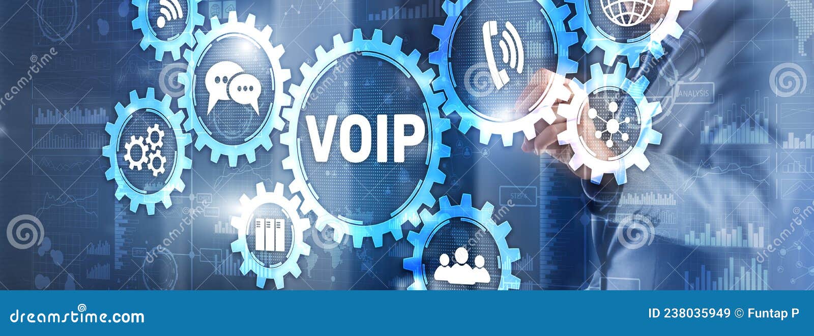 VoIP Voice Over IP. Businessman Pressing Virtual Screen Voice Over ...