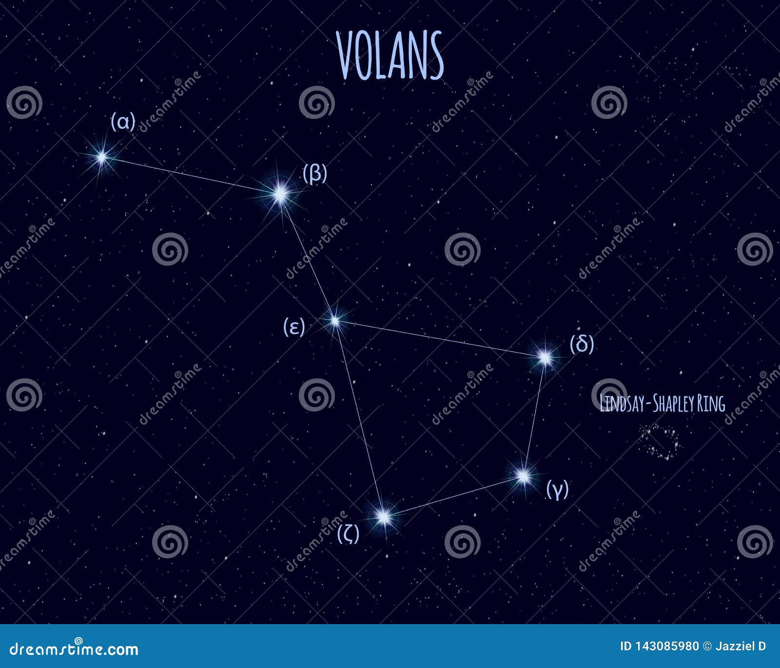 Volans The Flying Fish Constellation Map On A Starry Space Background ...