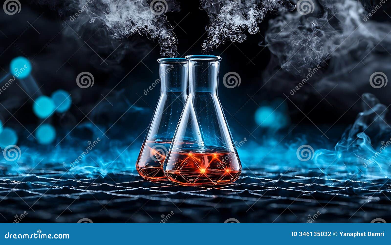 Volatile Chemical Reaction in Laboratory Flasks with Smoke and Glowing ...