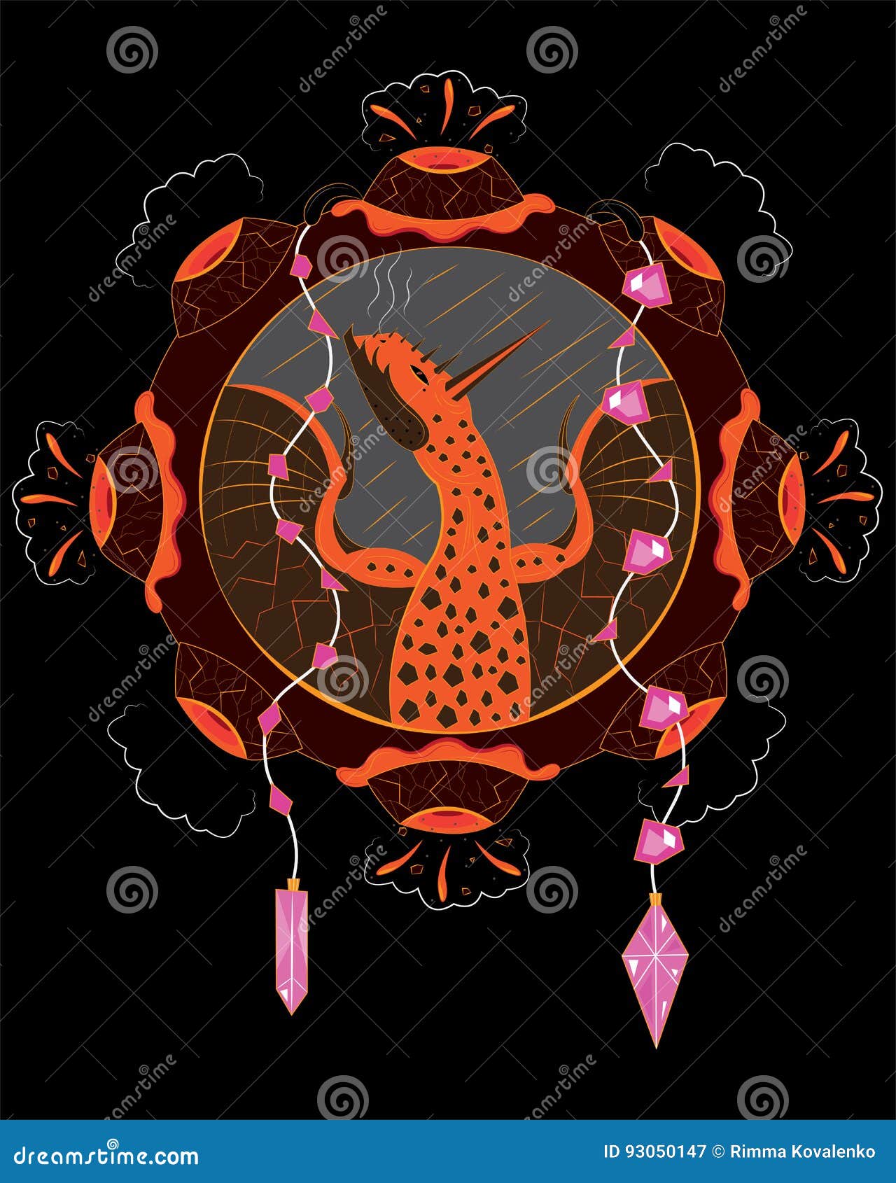 Volcanic Dragon in a Frame with an Ornament from Volcanoes Stock Vector ...