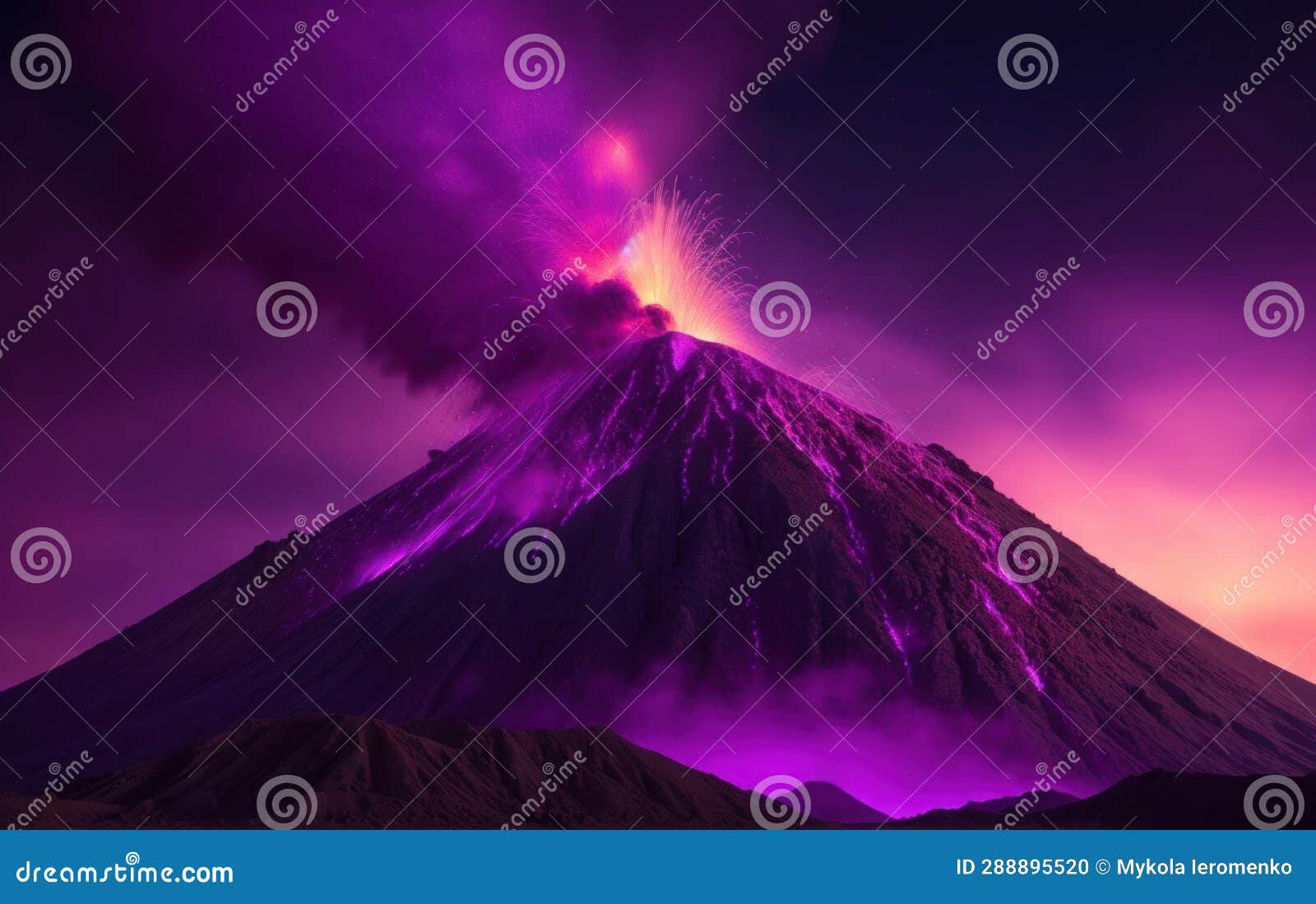 A Volcanic Eruption Against a Dark, Evening Sky Stock Illustration ...
