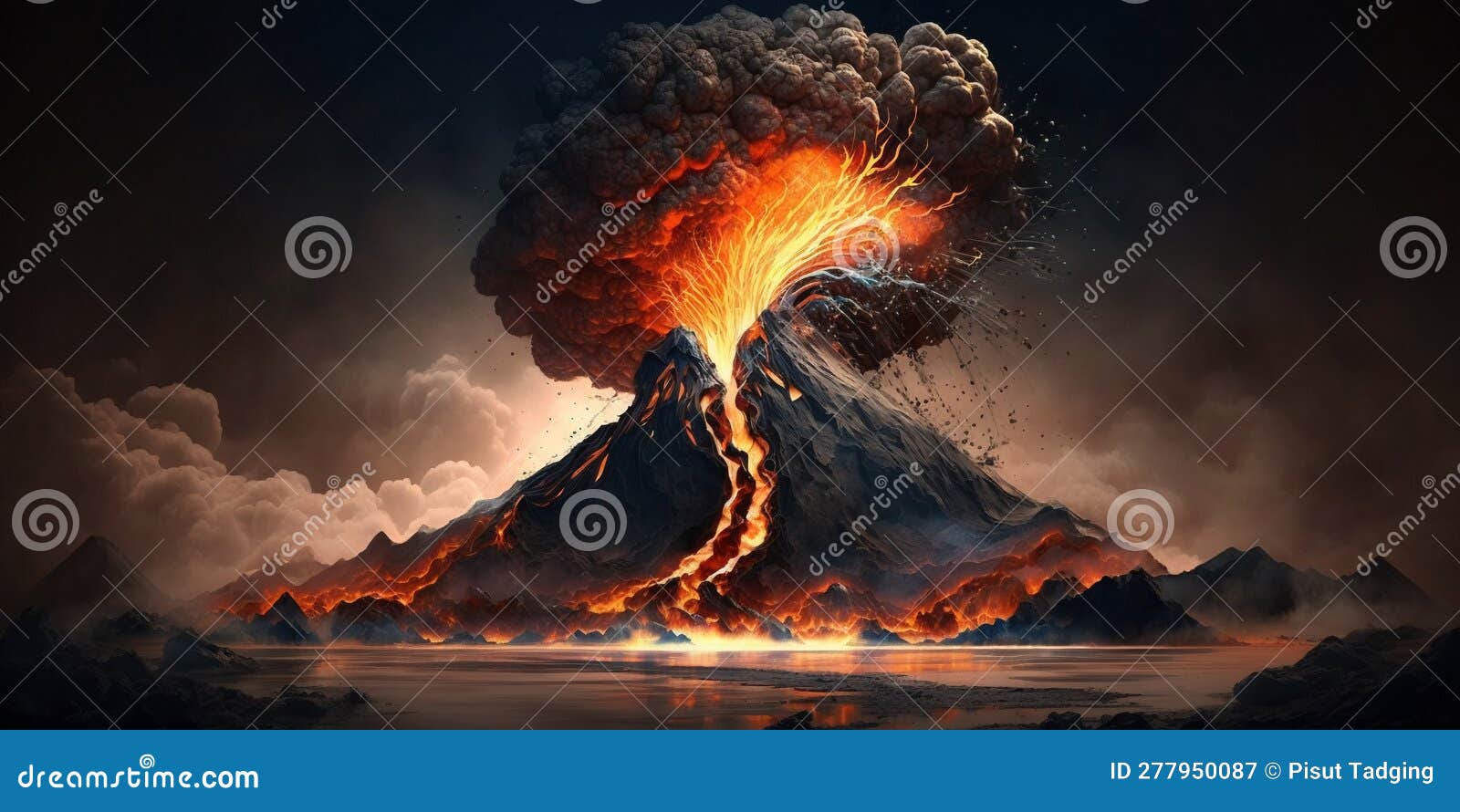 The Volcanic Eruption with AI Generated. Stock Illustration ...