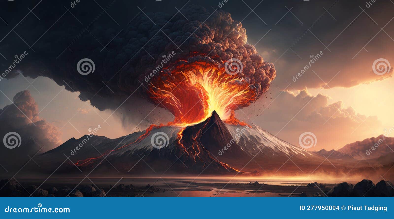The Volcanic Eruption with AI Generated. Stock Illustration ...