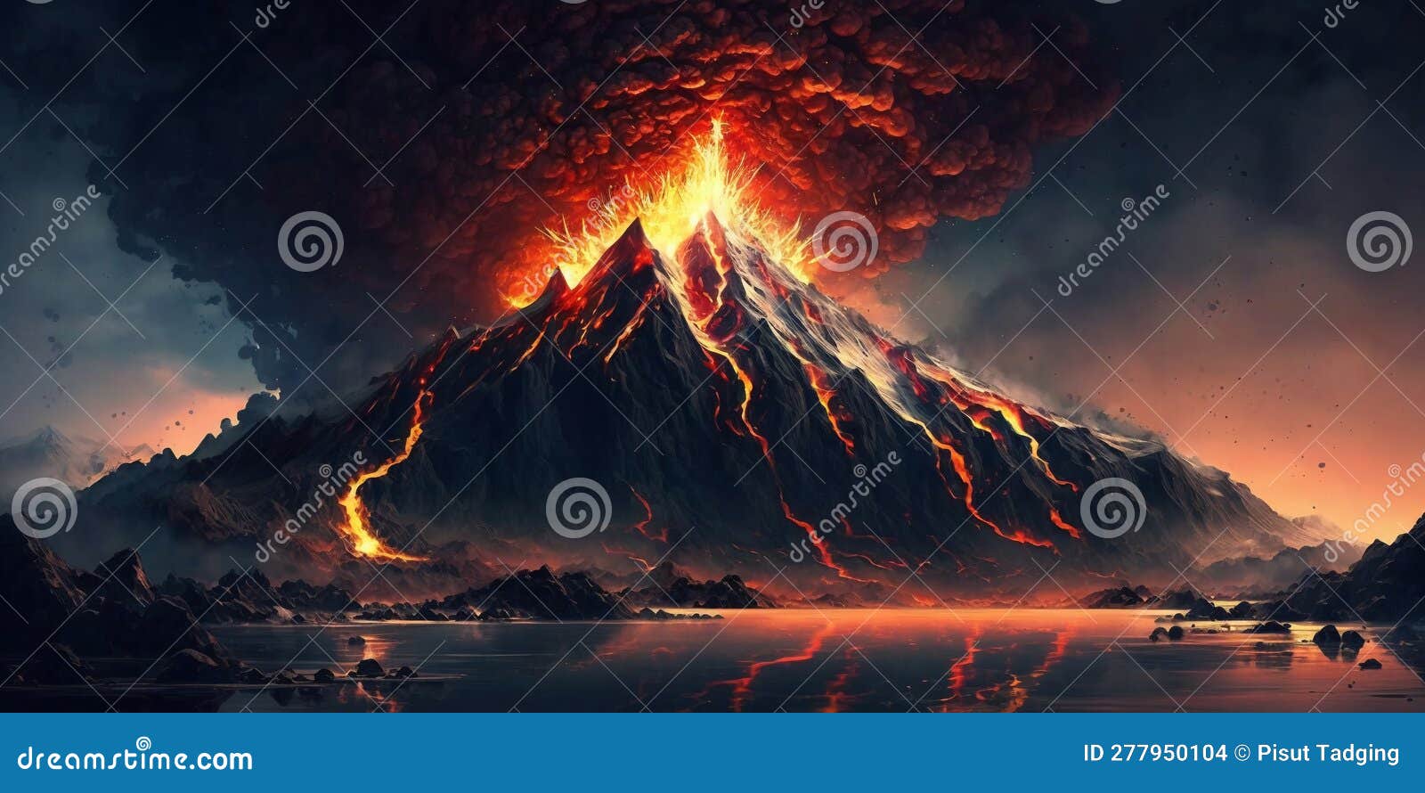 The Volcanic Eruption with AI Generated. Stock Illustration ...