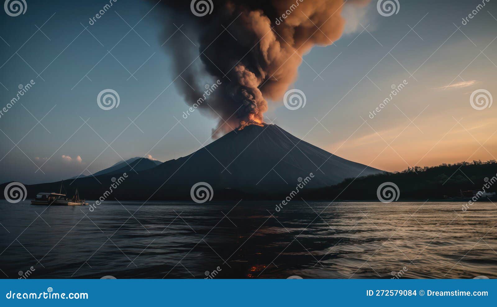 Volcanic Eruption with Ash Ejection into the Air and Lava Flows Stock ...