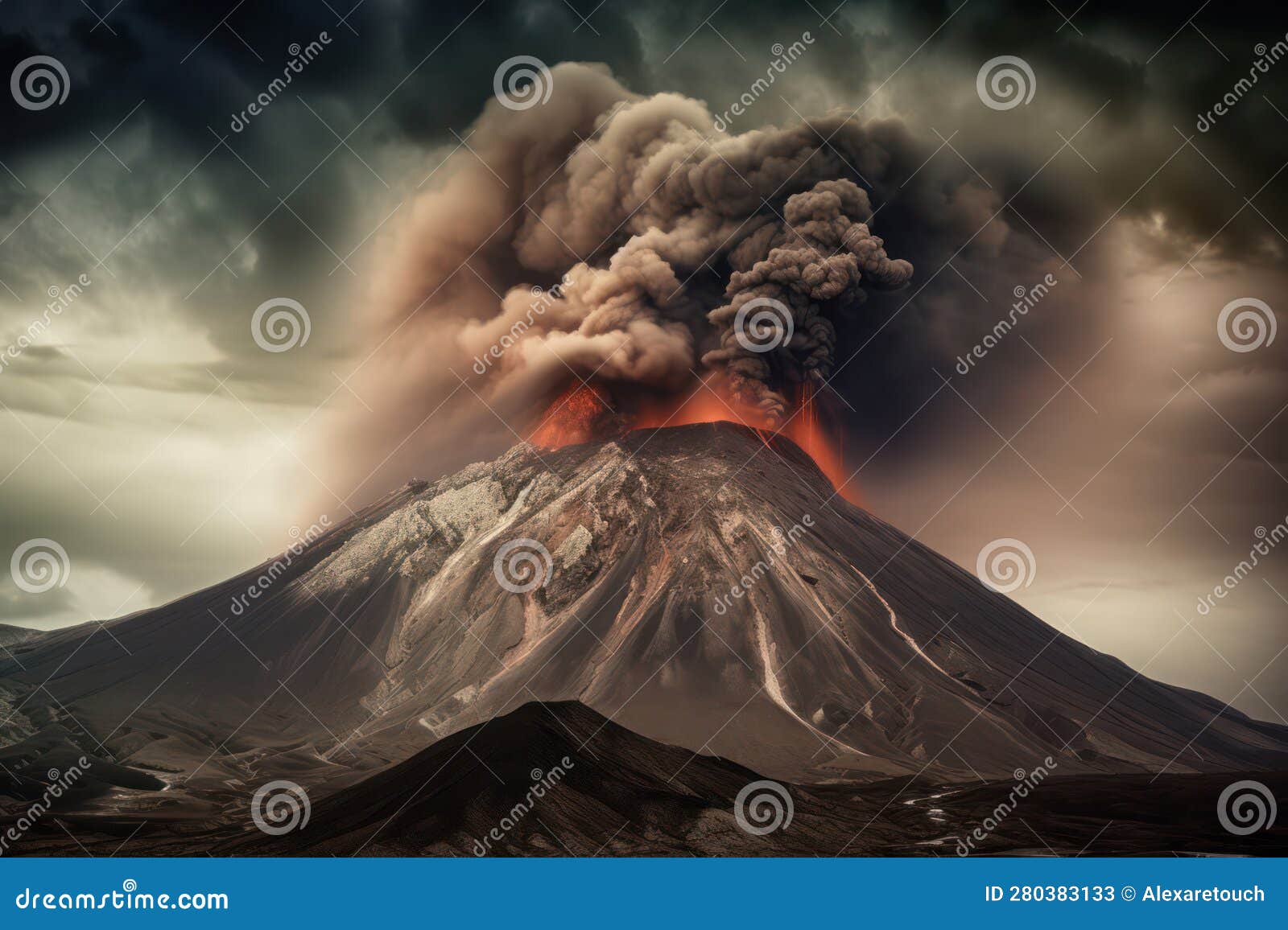 Volcanic Eruption Ejecting Fire, Lava and Ash Stock Illustration ...