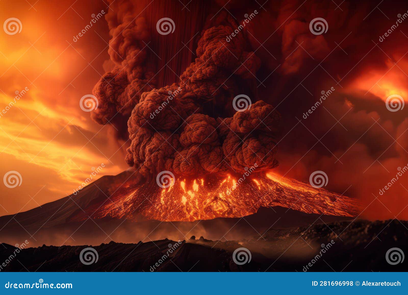 Volcanic Eruption Ejecting Fire, Lava and Ash Stock Illustration ...