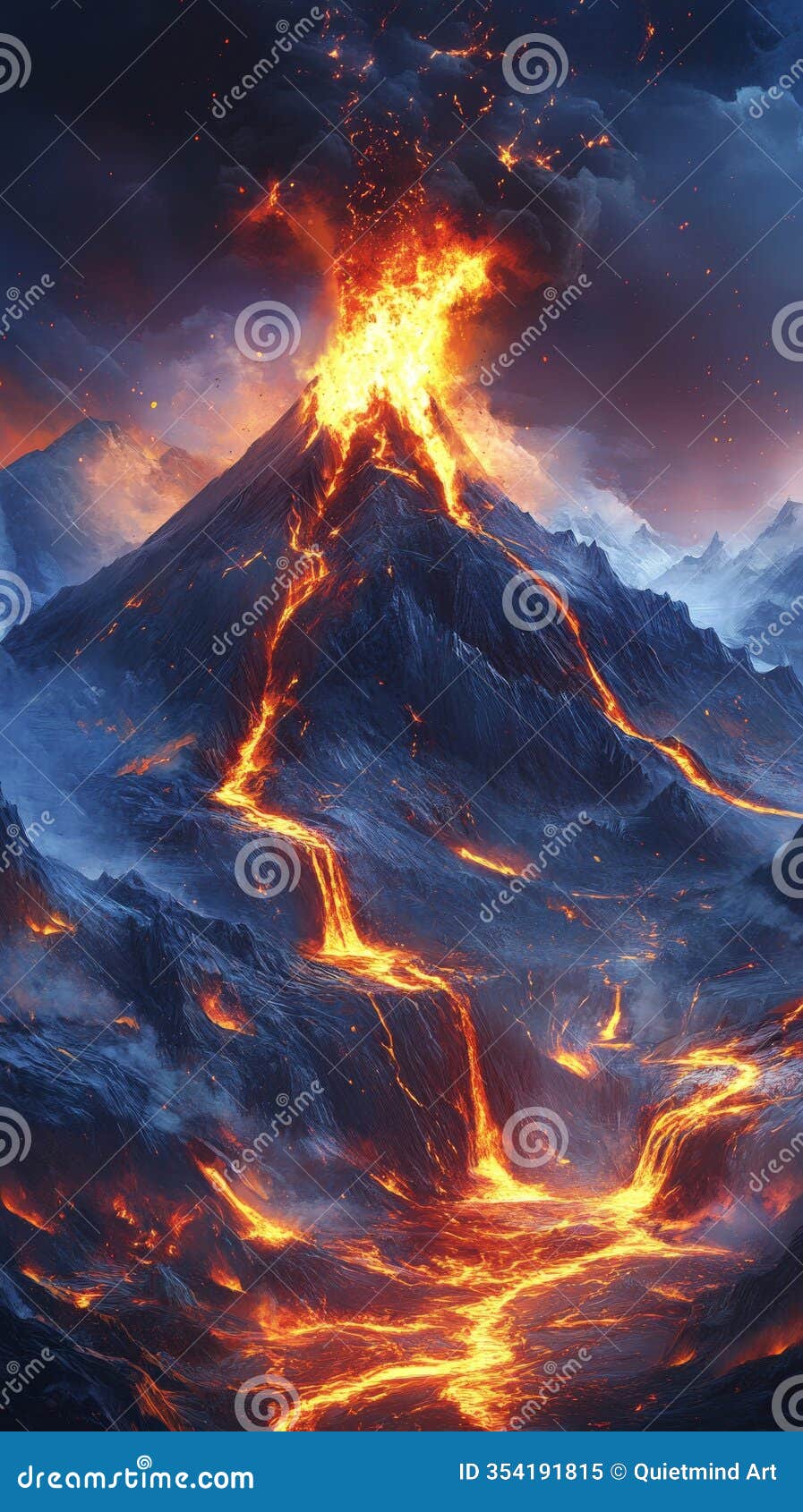 Volcanic Eruption with Flowing Lava and Rising Ash in a Dramatic ...