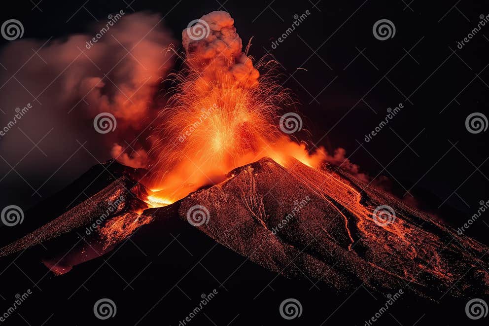 Volcanic Eruption in the Form of a Fiery Spectacle with Lava Rolling ... Volcanic Eruption in the Form of a Fiery Spectacle with Lava Rolling ...