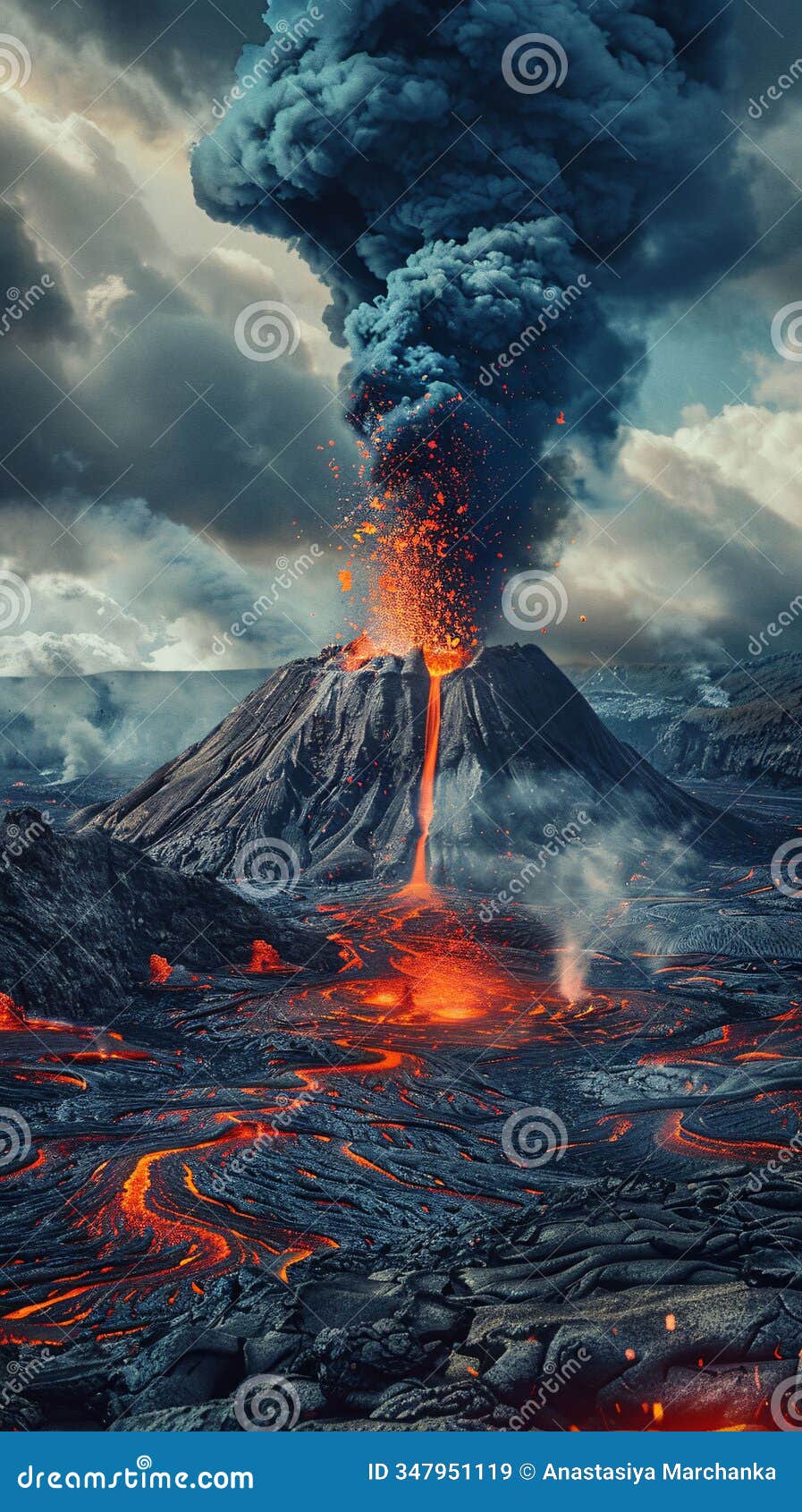 Volcanic Eruption with Glowing Lava and Thick Ash Clouds Stock Image ...