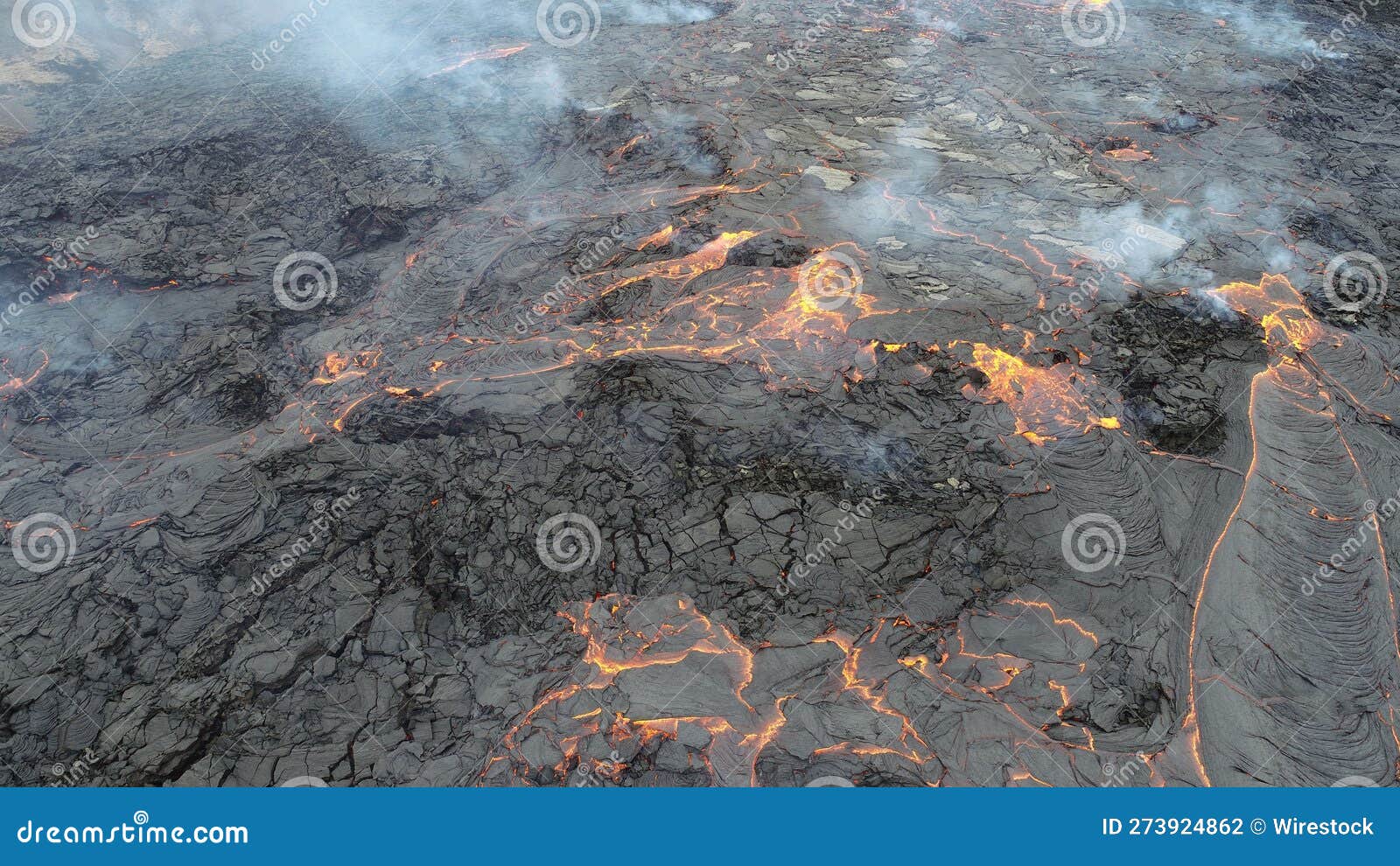 Volcanic Eruption with Glowing Orange Lava Flow Surrounded by a Pool of ...
