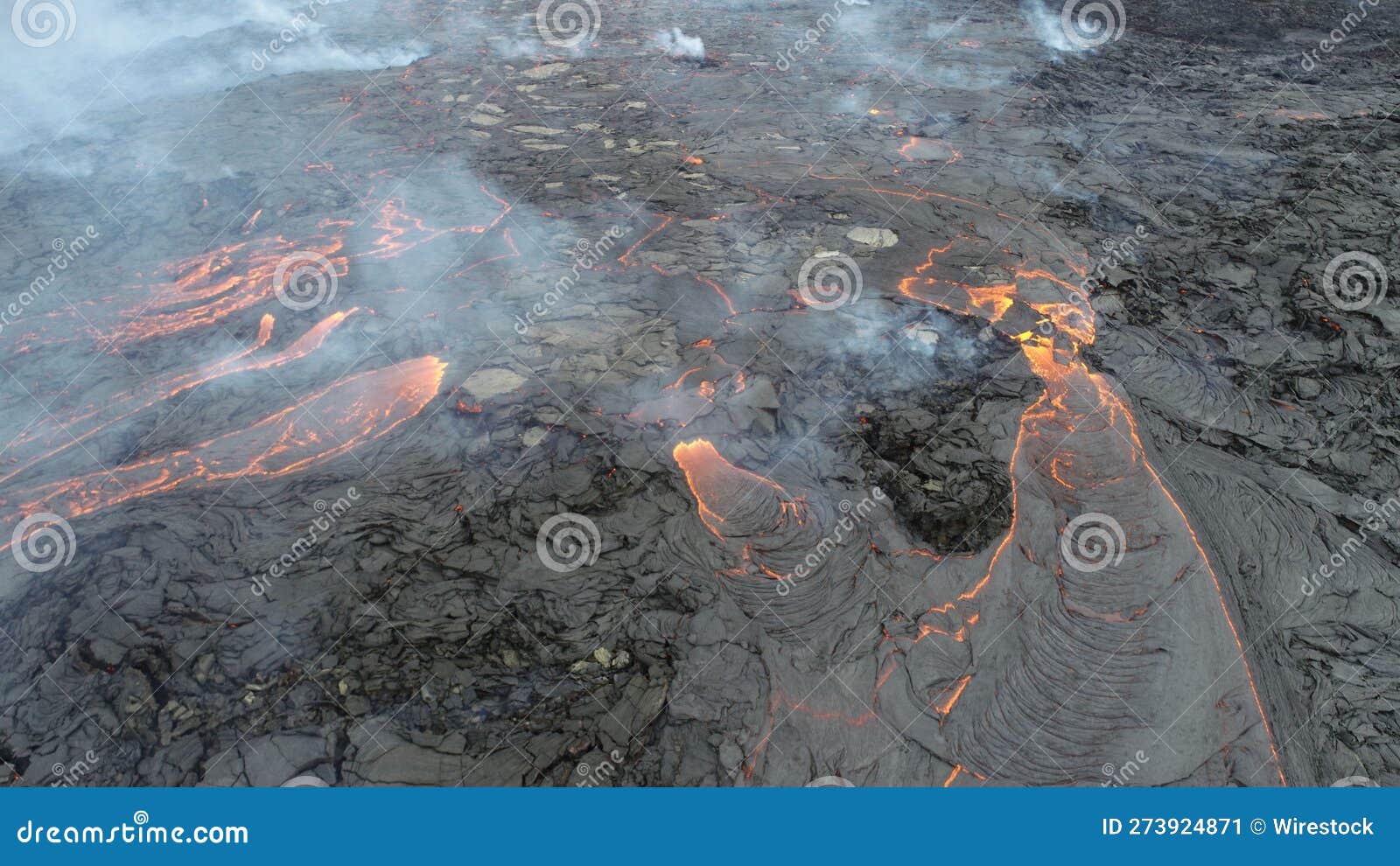 Volcanic Eruption with Glowing Orange Lava Flow Surrounded by a Pool of ...