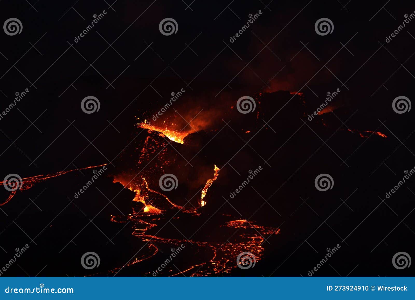Volcanic Eruption with Glowing Orange Lava Flow Surrounded by a Pool of ...