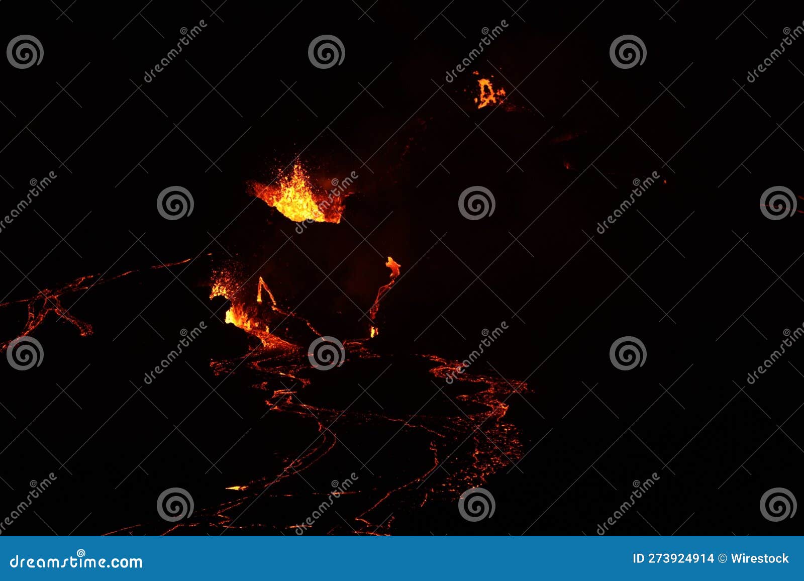 Volcanic Eruption with Glowing Orange Lava Flow Surrounded by a Pool of ...