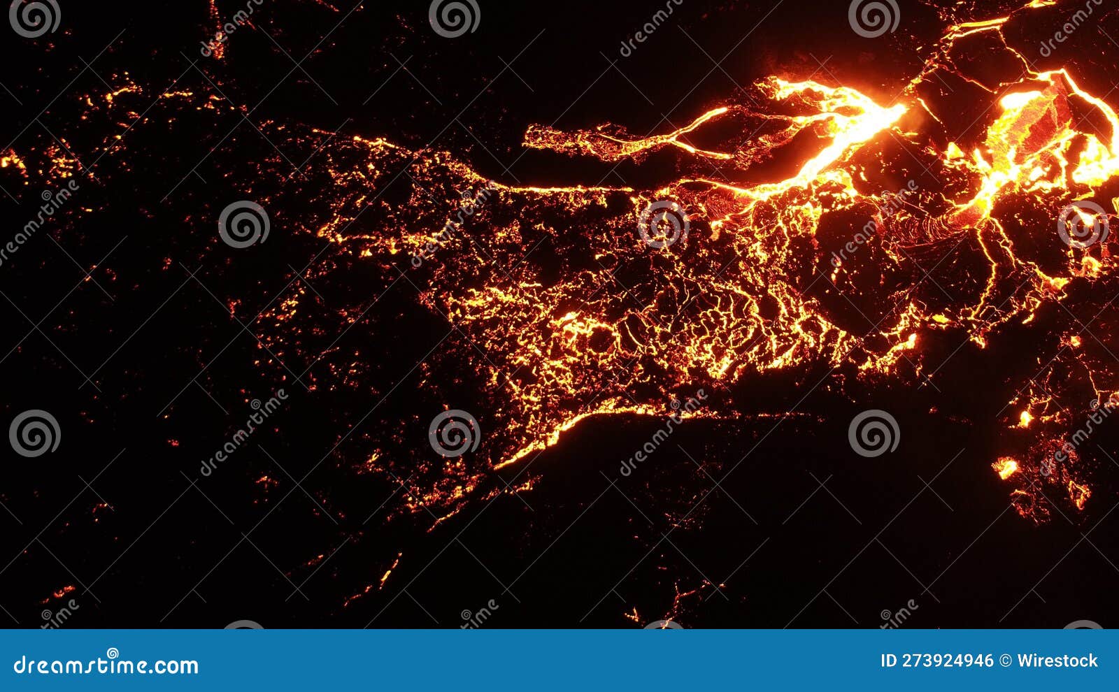 Volcanic Eruption with Glowing Orange Lava Flow Surrounded by a Pool of ...