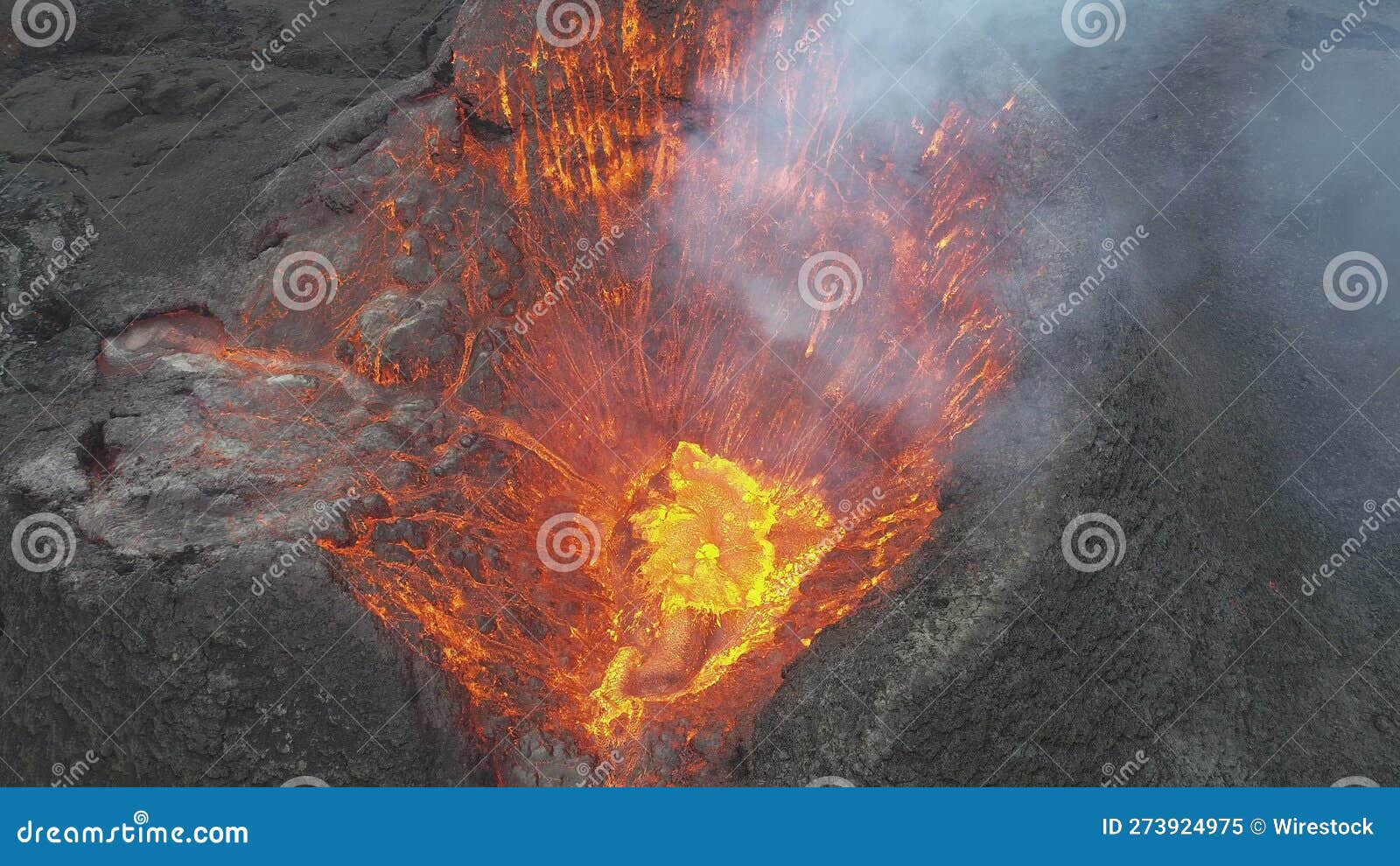 Volcanic Eruption with Glowing Orange Lava Flow Surrounded by a Pool of ...