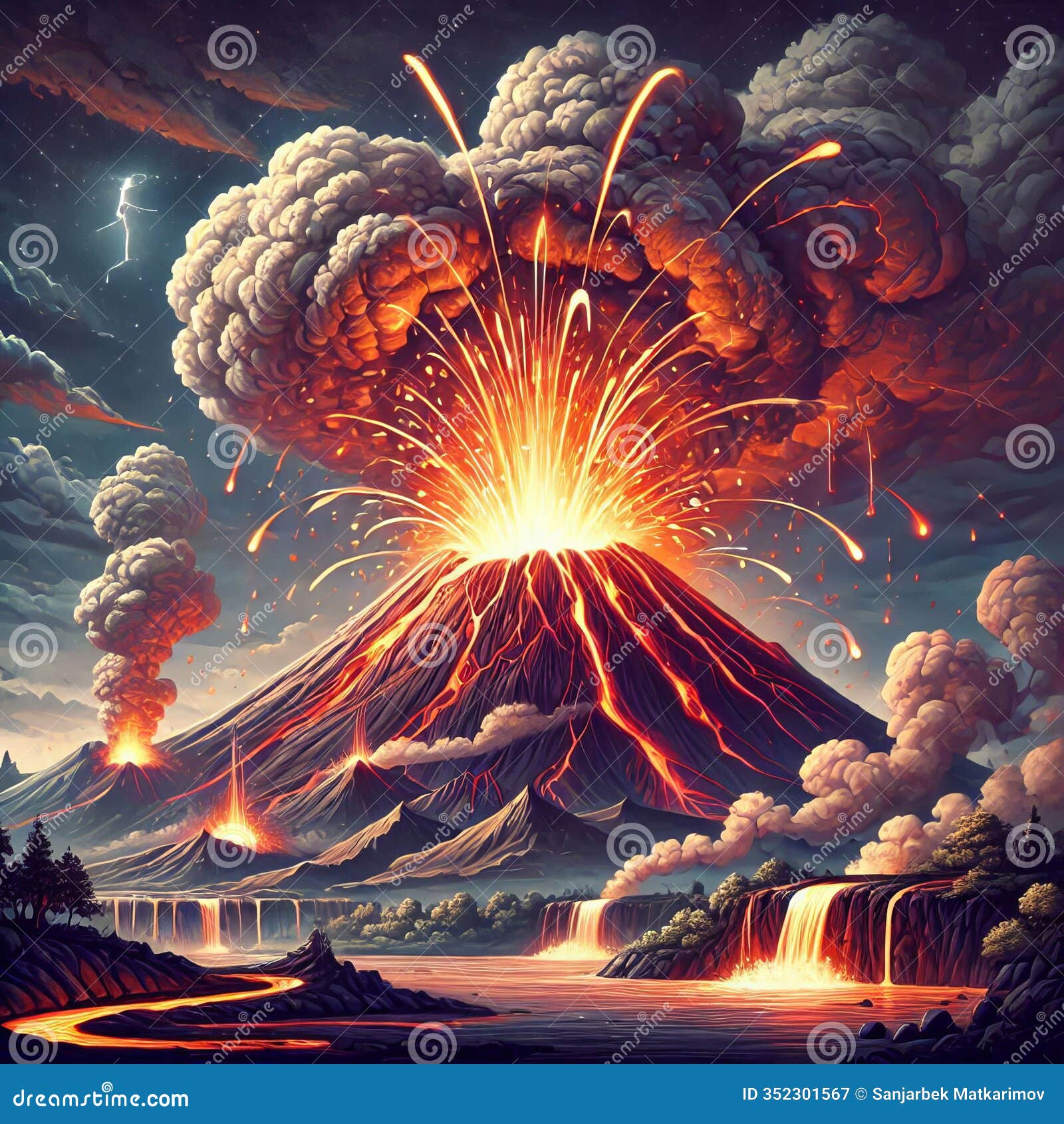 Volcanic Eruption Illustrations Show the Process of Volcanic Eru Stock ...
