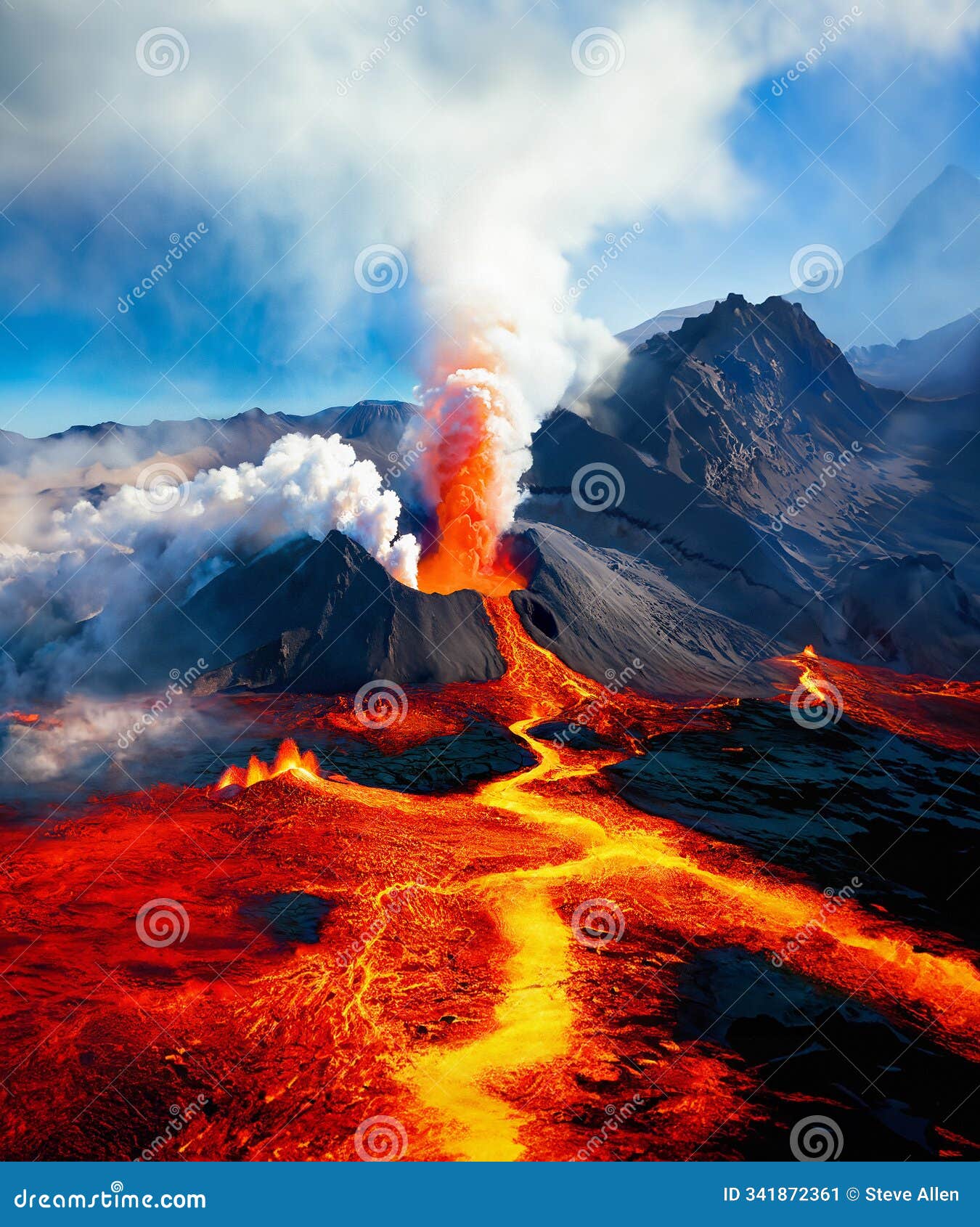 Volcanic Eruption - Volcanic Landscape Stock Illustration ...