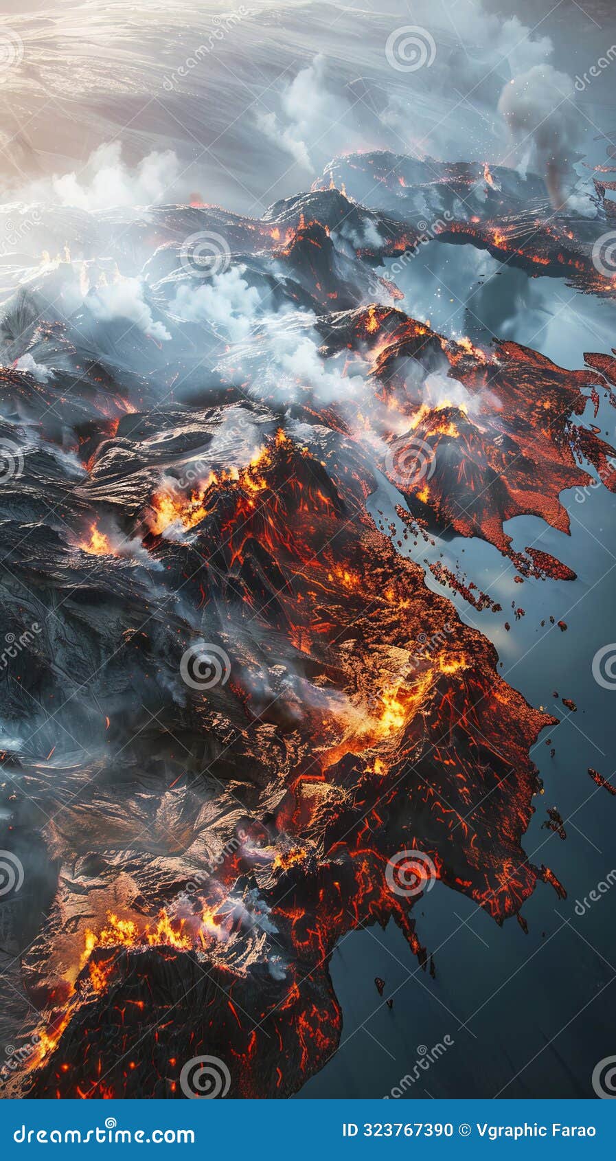Volcanic Eruption Landscape with Lava Flows Stock Photo - Image of ...