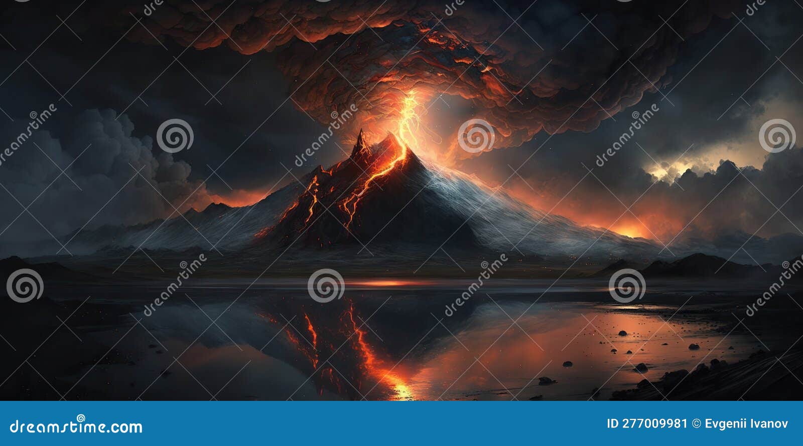 Volcanic Eruption, Lava and Ash Ejection into the Sky, Panorama, Magma ...