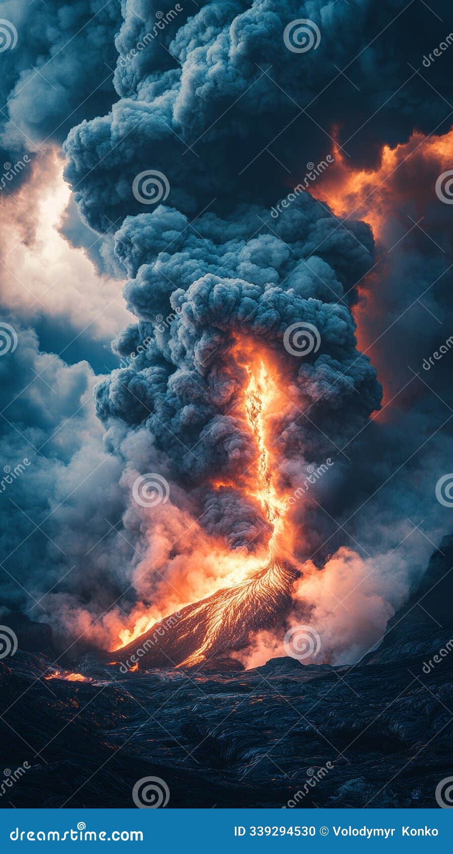 Volcanic Eruption with Lava Flow and Ash Clouds Stock Photo - Image of ...