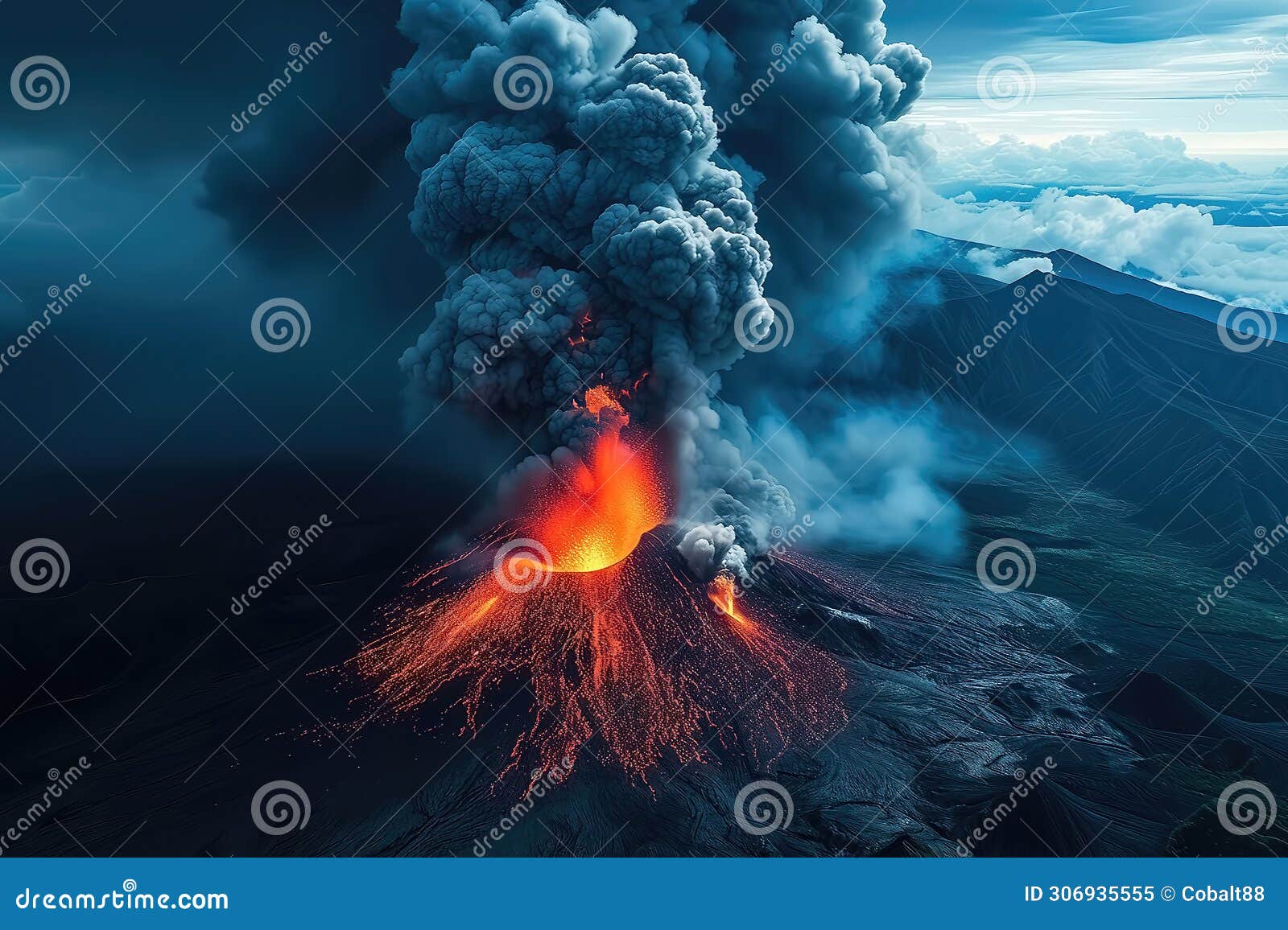 Volcanic Eruption With Lava Flowing From The Crater Royalty-Free ...