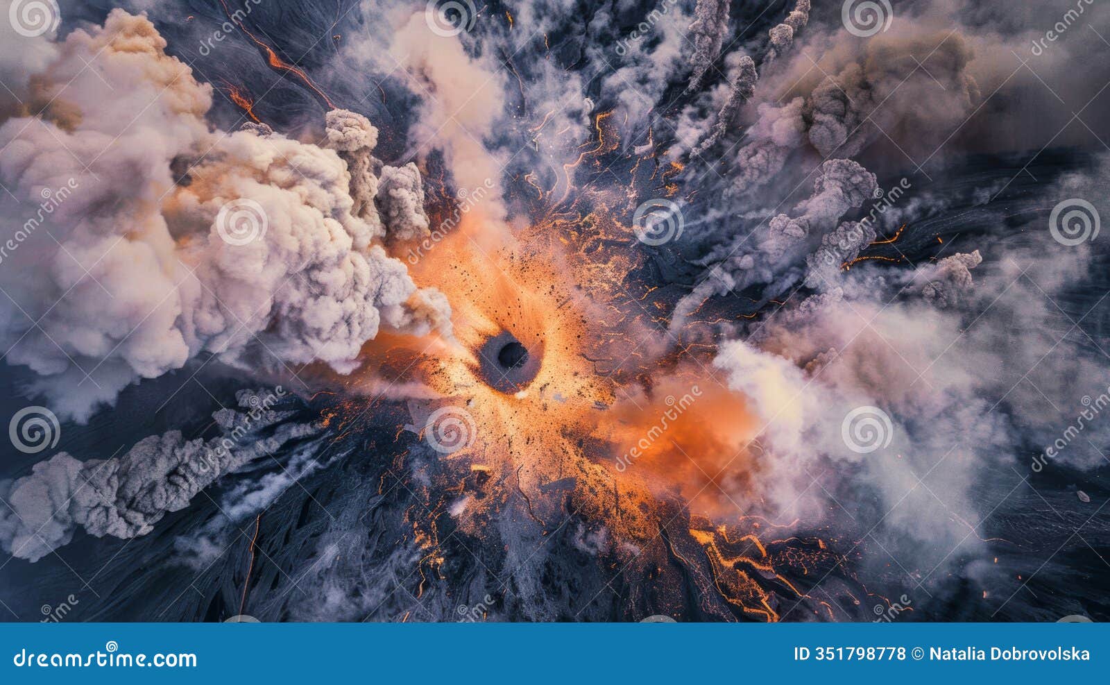 Volcanic Eruption with Massive Ash Cloud and Flowing Lava Down the ...