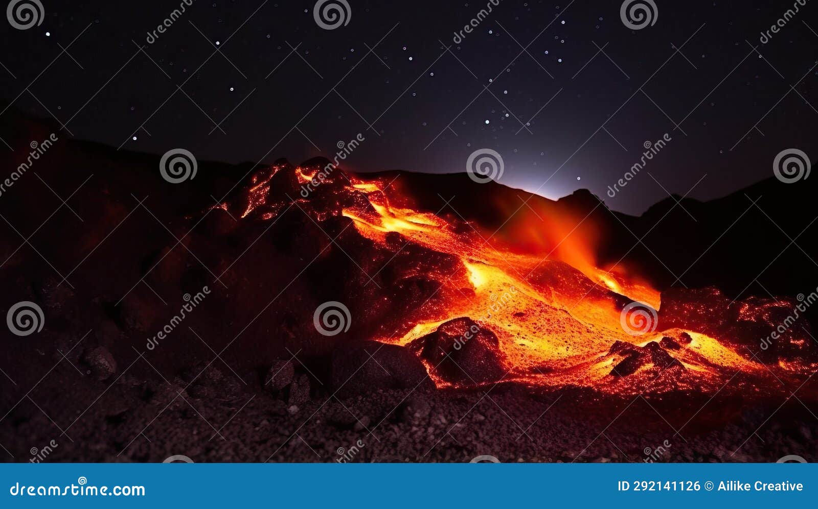 Volcanic eruption at night stock illustration. Illustration of ...
