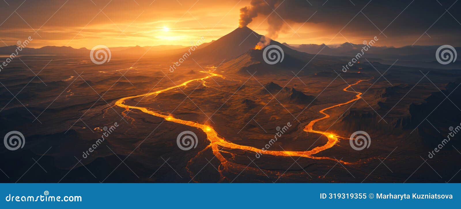 Volcanic Eruption Process. Landscape of Volcano with Exploding and ...