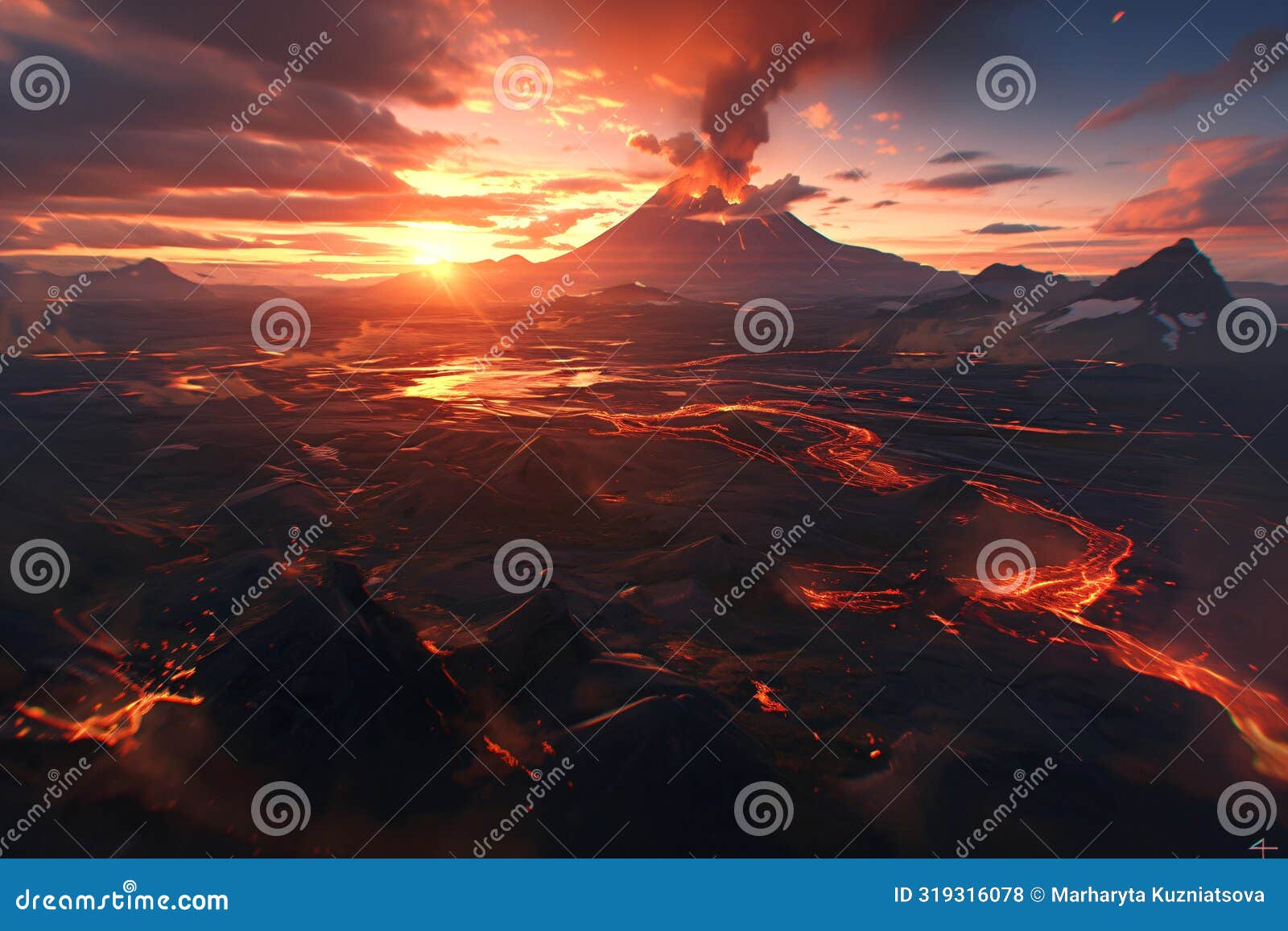 Volcanic Eruption Process. Landscape of Volcano with Exploding and ...