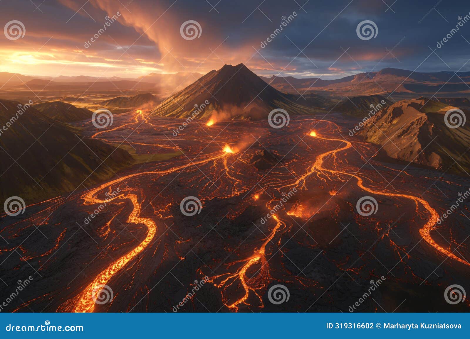 Volcanic Eruption Process. Landscape of Volcano with Exploding and ...