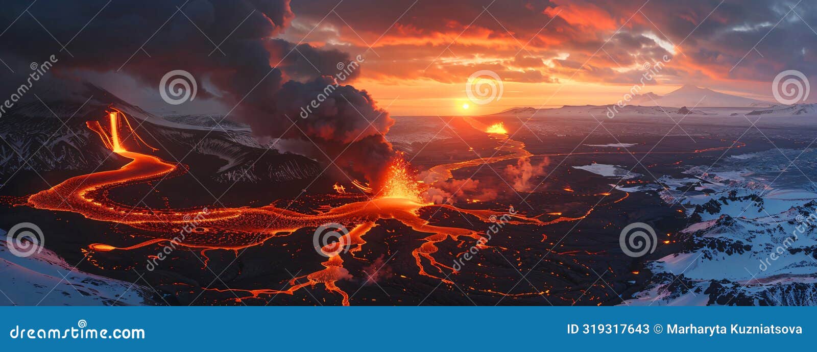 Volcanic Eruption Process. Landscape of Volcano with Exploding and ...