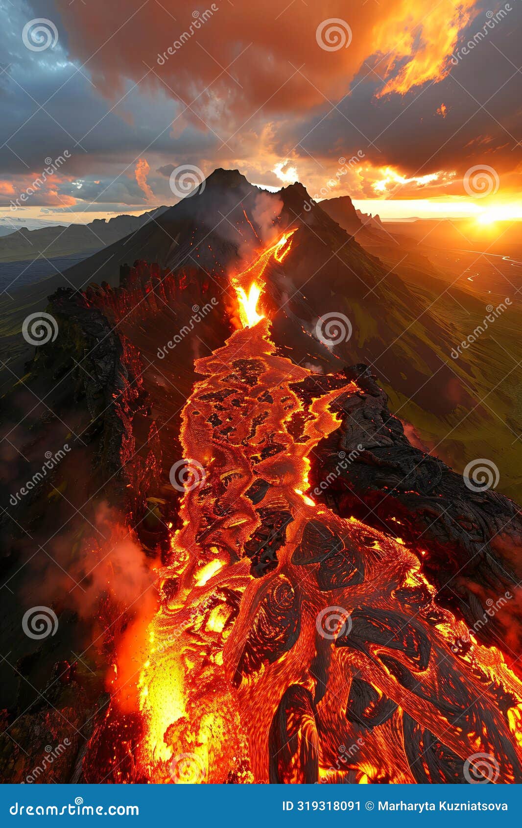 Volcanic Eruption Process. Landscape of Volcano with Exploding and ...