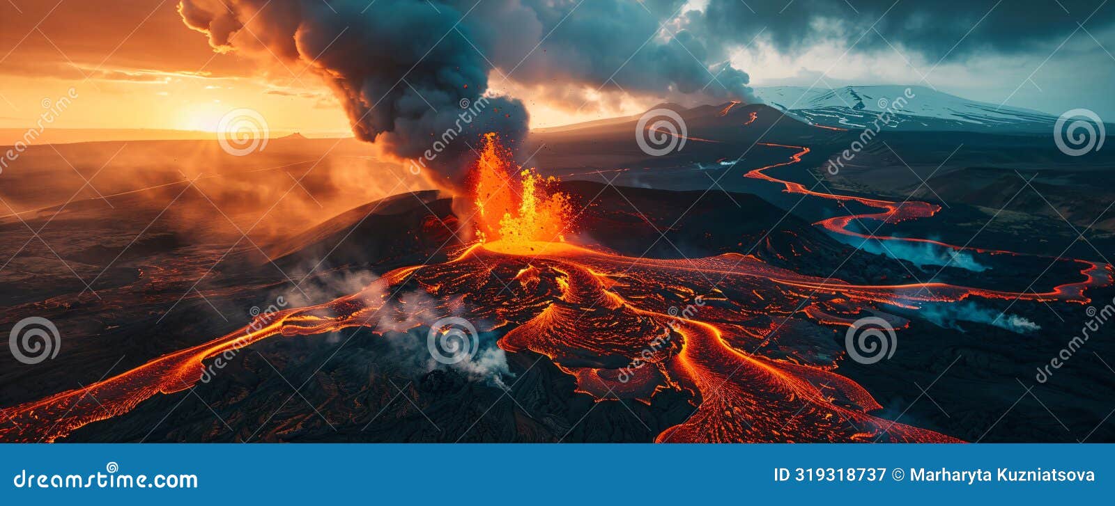 Volcanic Eruption Process. Landscape of Volcano with Exploding and ...