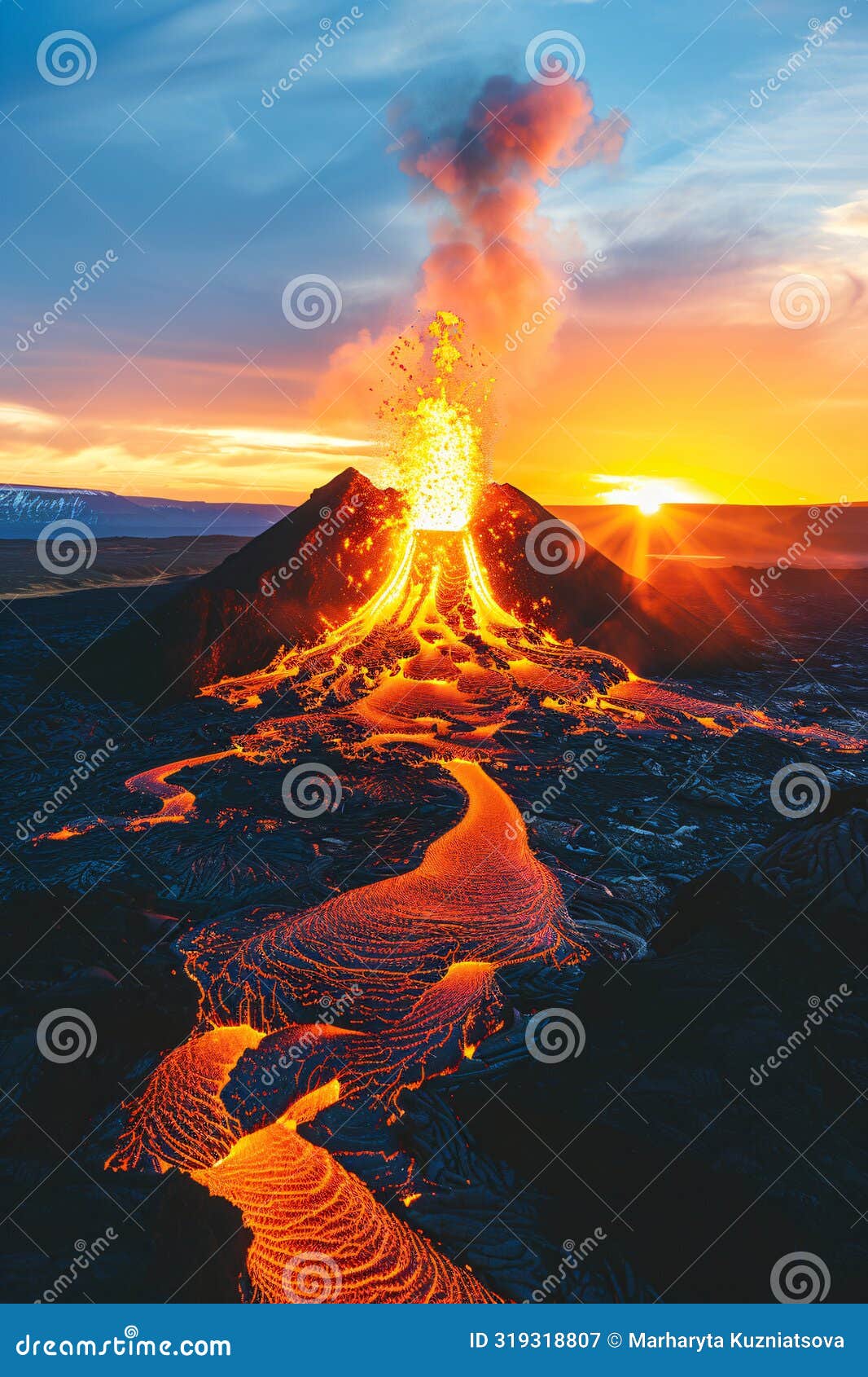 Volcanic Eruption Process. Landscape of Volcano with Exploding and ...