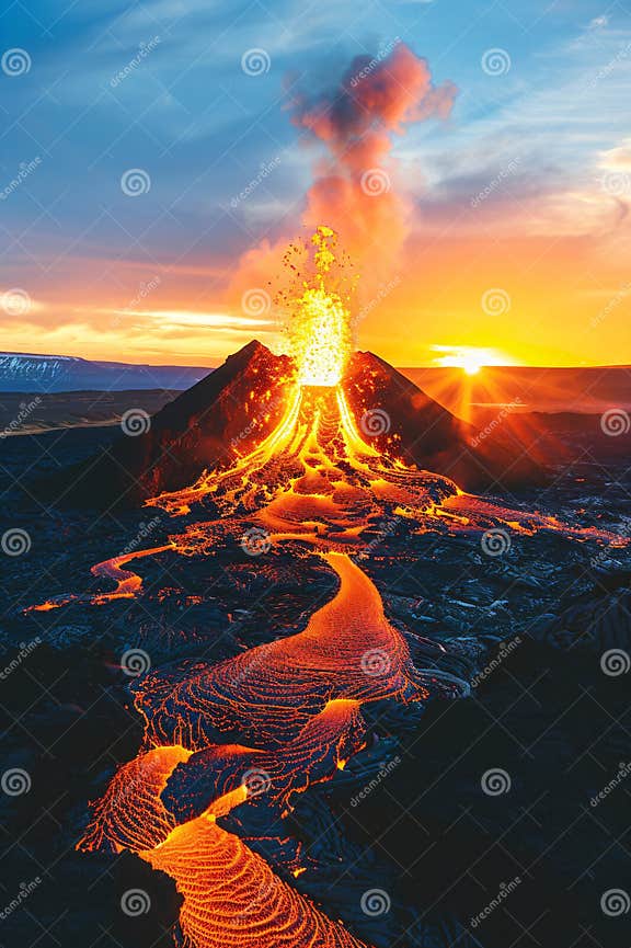 Volcanic Eruption Process. Landscape of Volcano with Exploding and ...