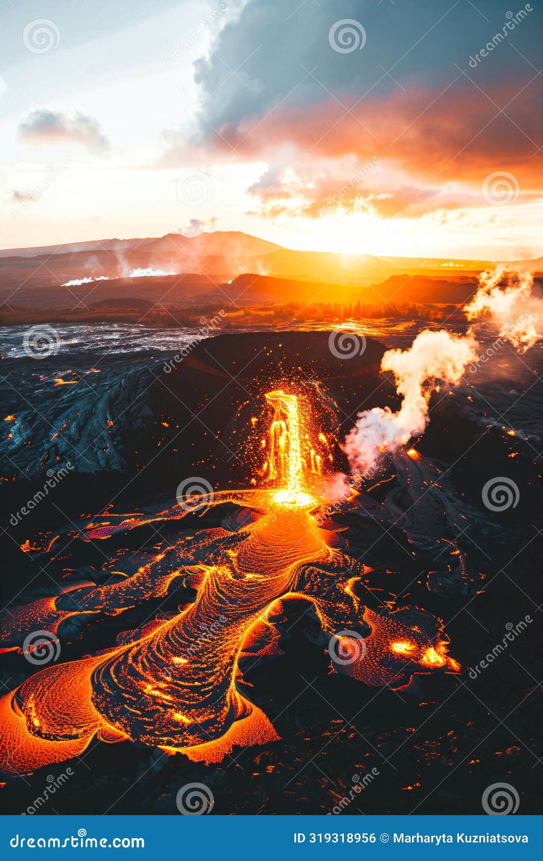 Volcanic Eruption Process. Landscape of Volcano with Exploding and ...
