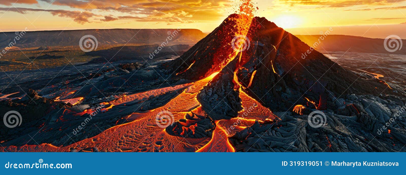 Volcanic Eruption Process. Landscape of Volcano with Exploding and ...