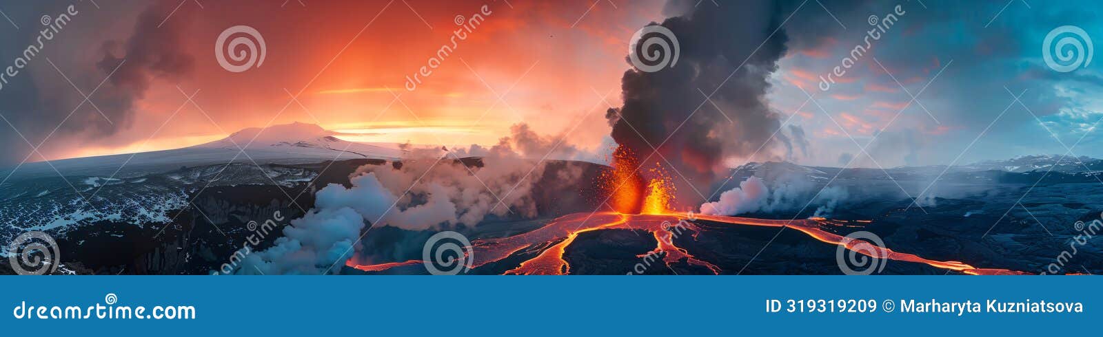 Volcanic Eruption Process. Landscape of Volcano with Exploding and ...
