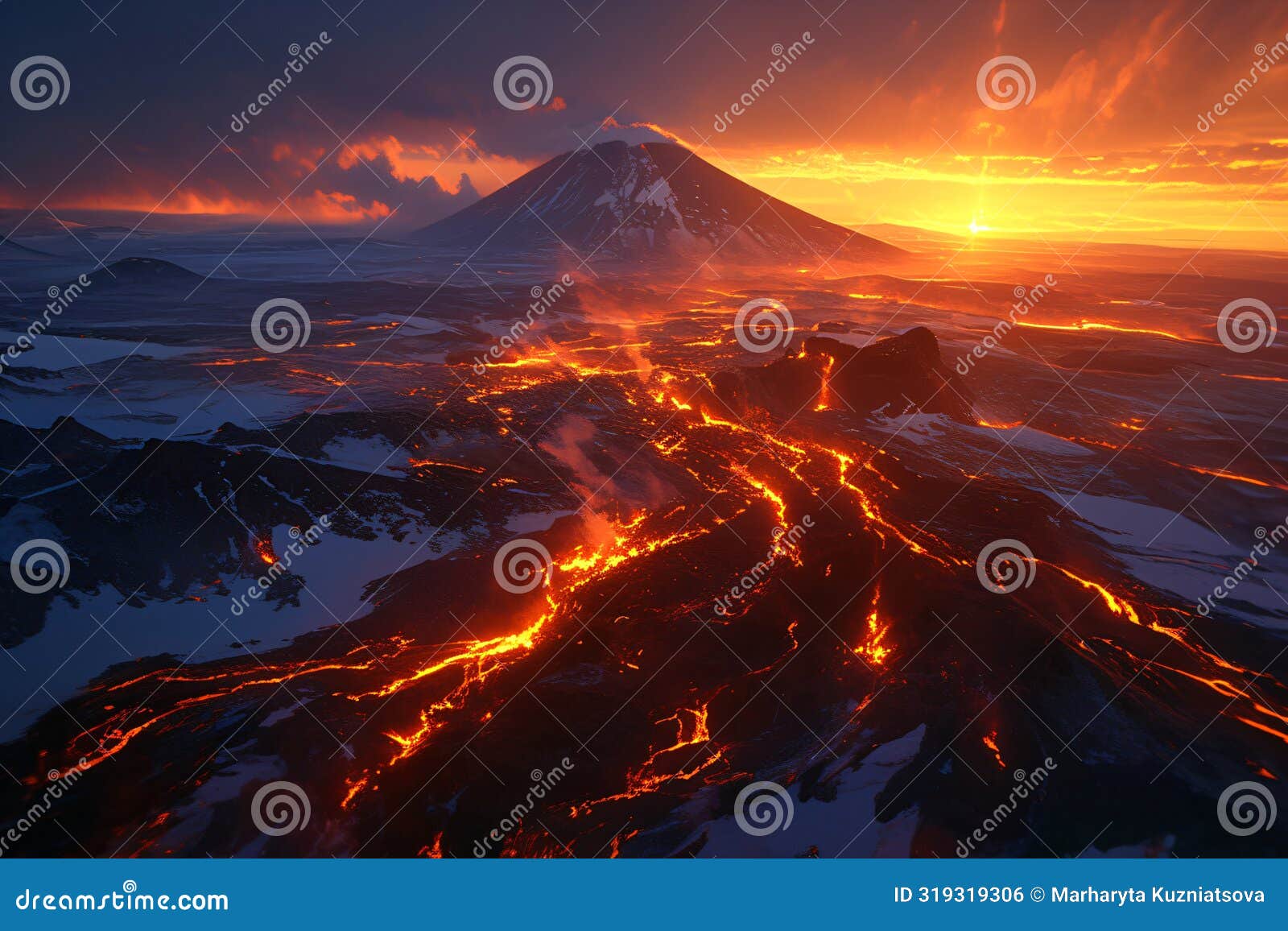 Volcanic Eruption Process. Landscape of Volcano with Exploding and ...