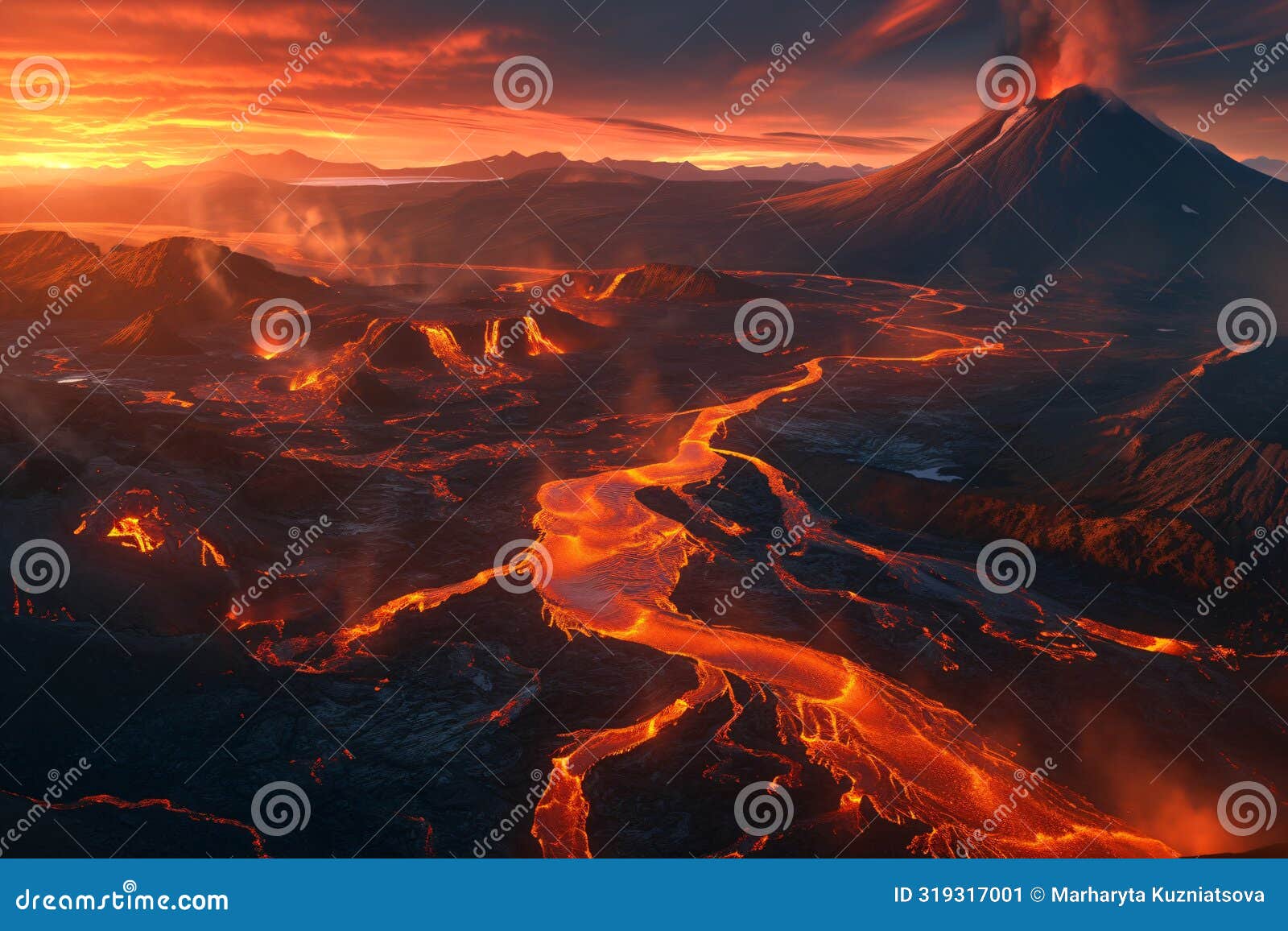 Volcanic Eruption Process. Landscape of Volcano with Exploding and ...