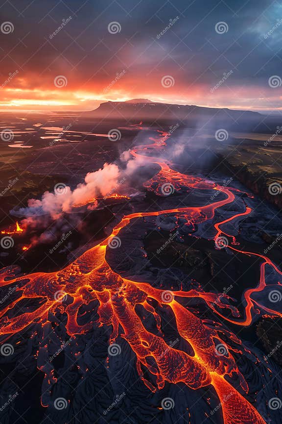Volcanic Eruption Process. Landscape of Volcano with Exploding and ...