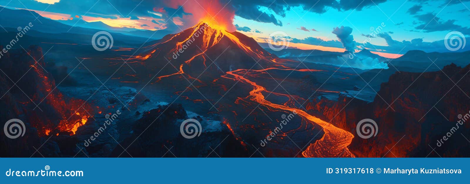 Volcanic Eruption Process. Landscape of Volcano with Exploding and ...