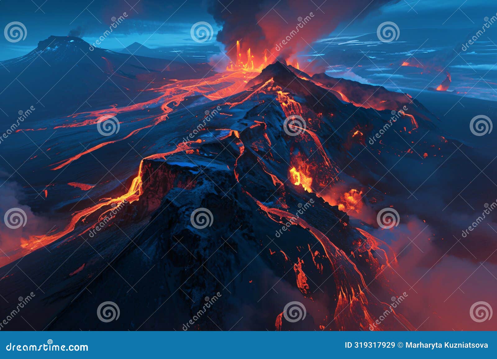 Volcanic Eruption Process. Landscape of Volcano with Exploding and ...