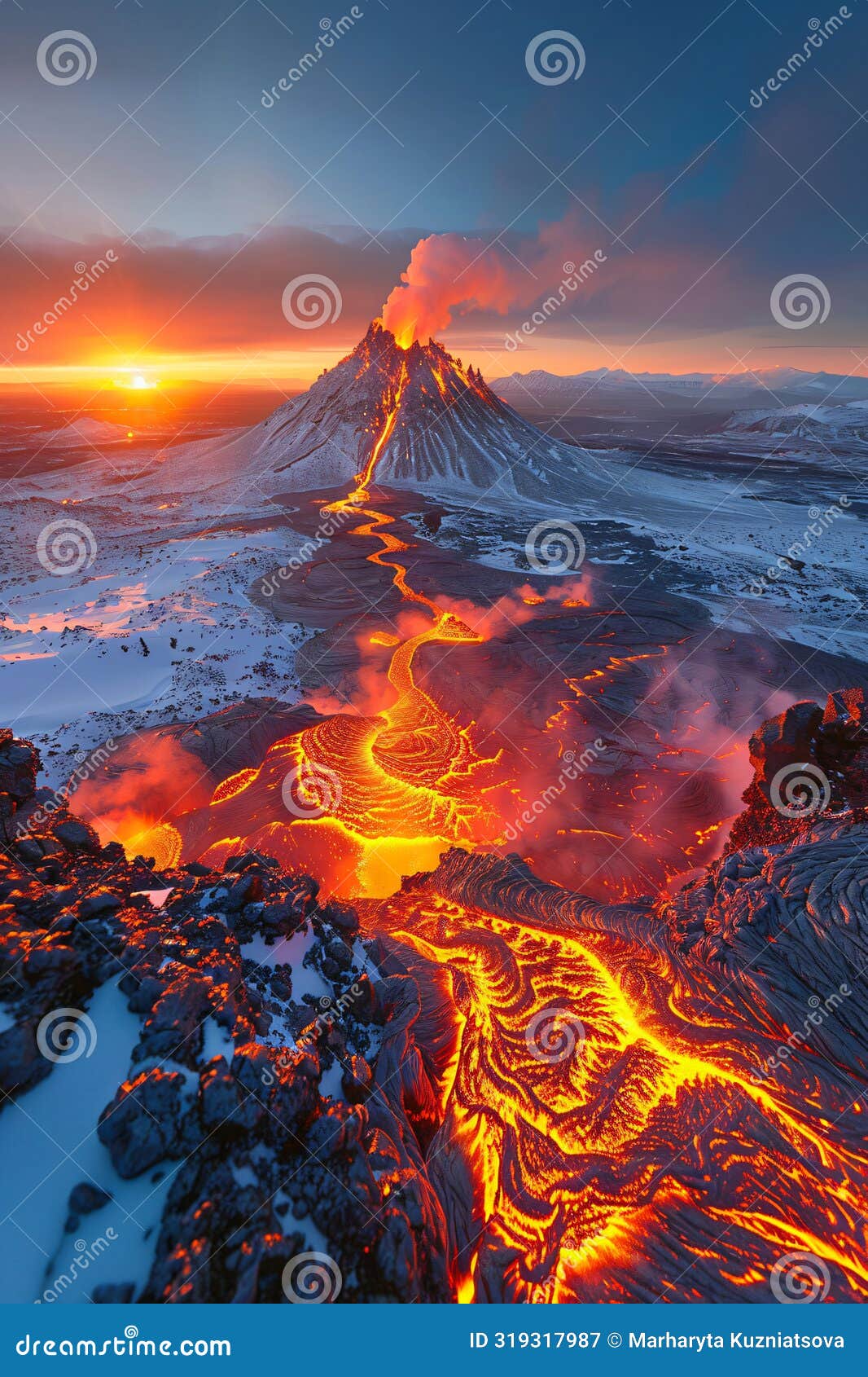 Volcanic Eruption Process. Landscape of Volcano with Exploding and ...