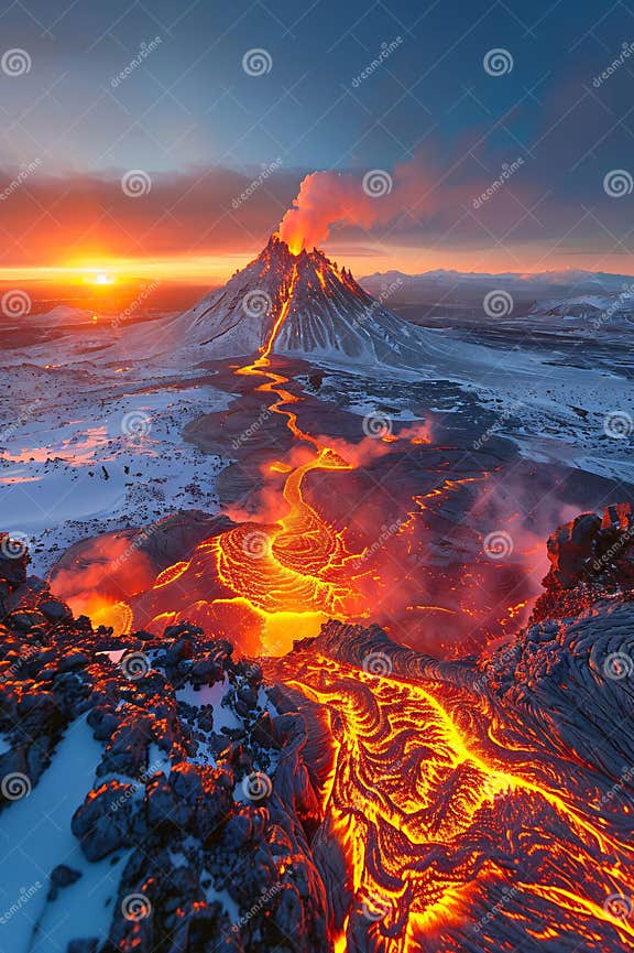 Volcanic Eruption Process. Landscape of Volcano with Exploding and ...