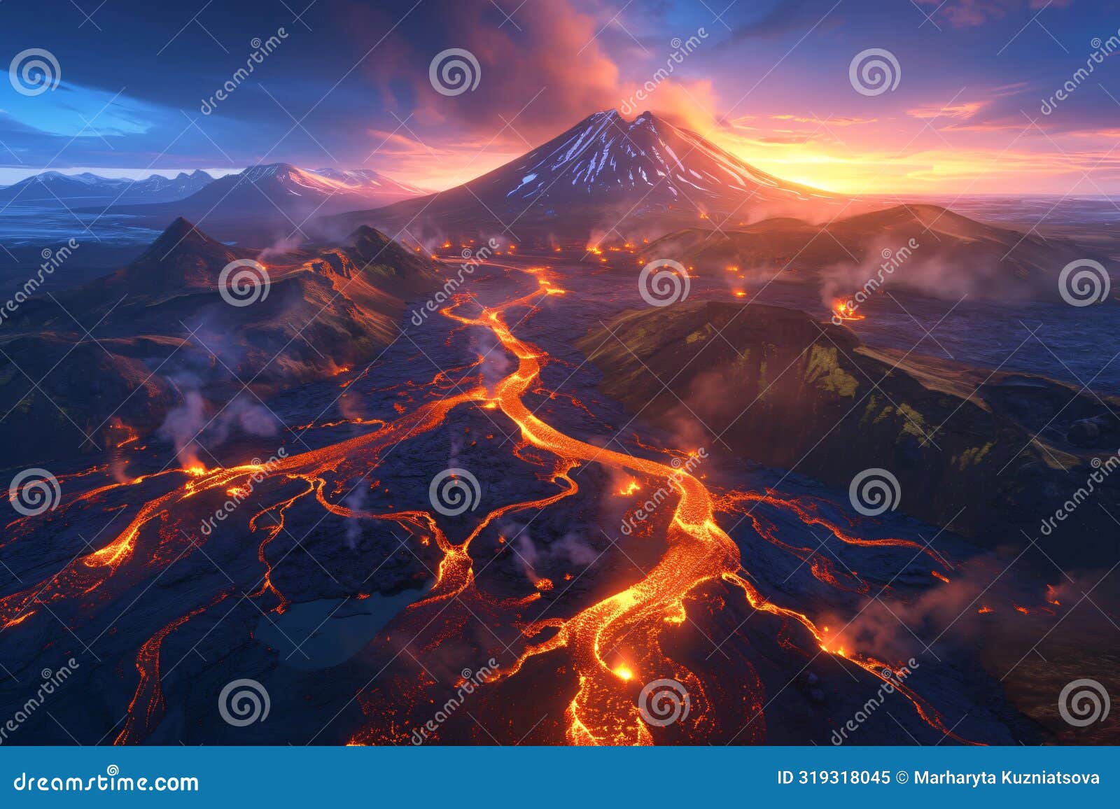 Volcanic Eruption Process. Landscape of Volcano with Exploding and ...