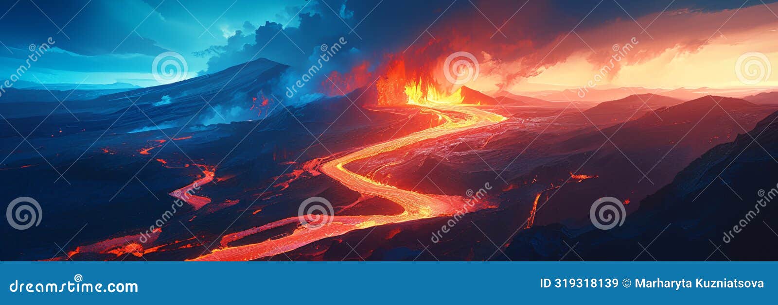Volcanic Eruption Process. Landscape of Volcano with Exploding and ...